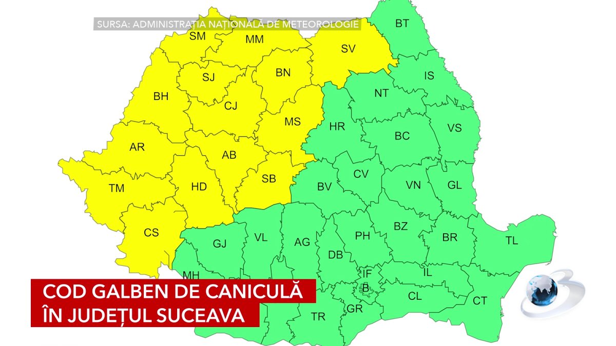 Cod galben de caniculă în județul Suceava